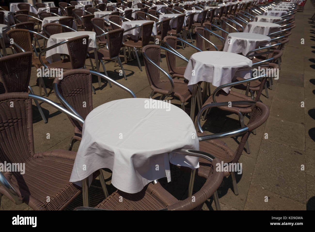 Covered dining tables Stock Photo - Alamy