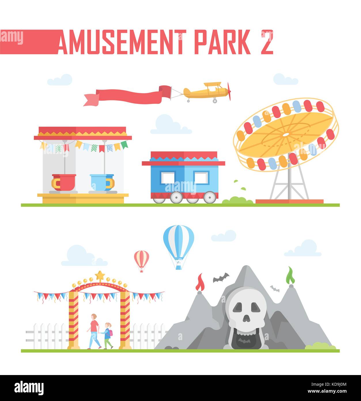Set of amusement park elements - modern vector illustration Stock ...