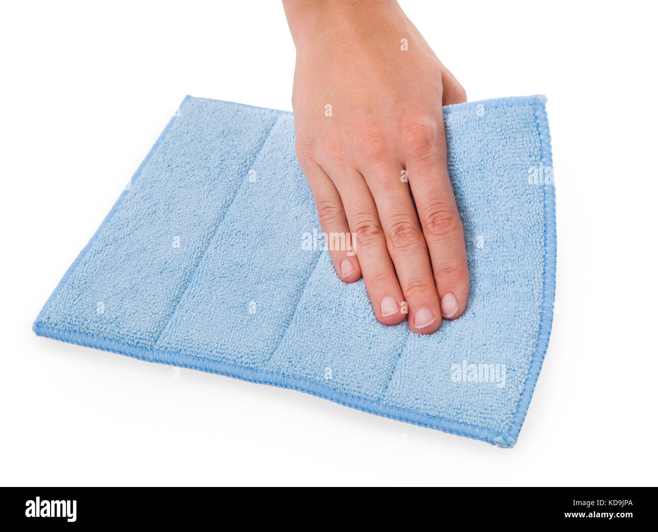 Close-up Of A Person's Hand Wiping With Blue Cloth On White Background ...