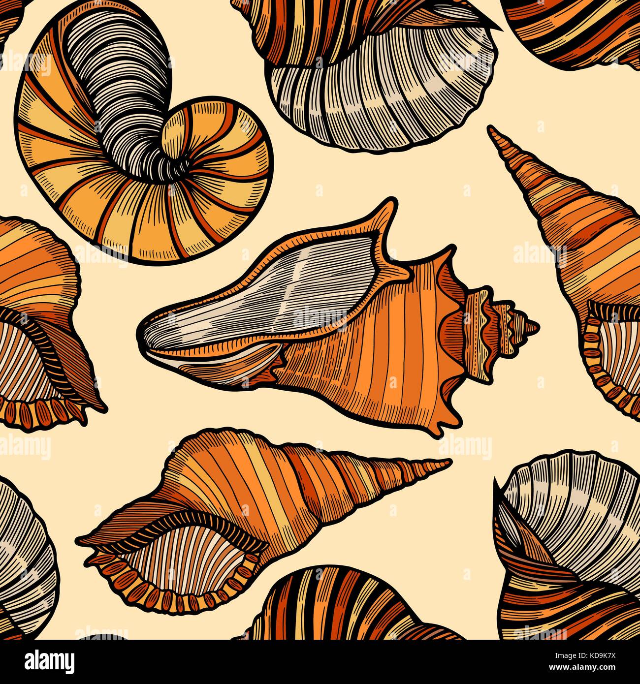 Seamless Sea Shells pattern. Vector illustration background Stock ...