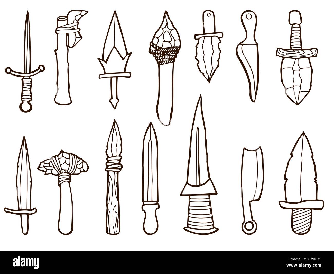 Swords, ax and mace. Set of ancient weapons. Vector illustration Stock ...