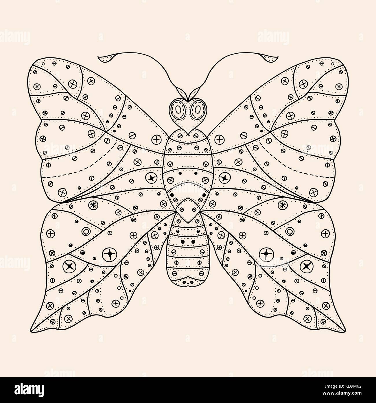 Butterfly of iron sheets with rivets. Hand Drawn vector illustration ...