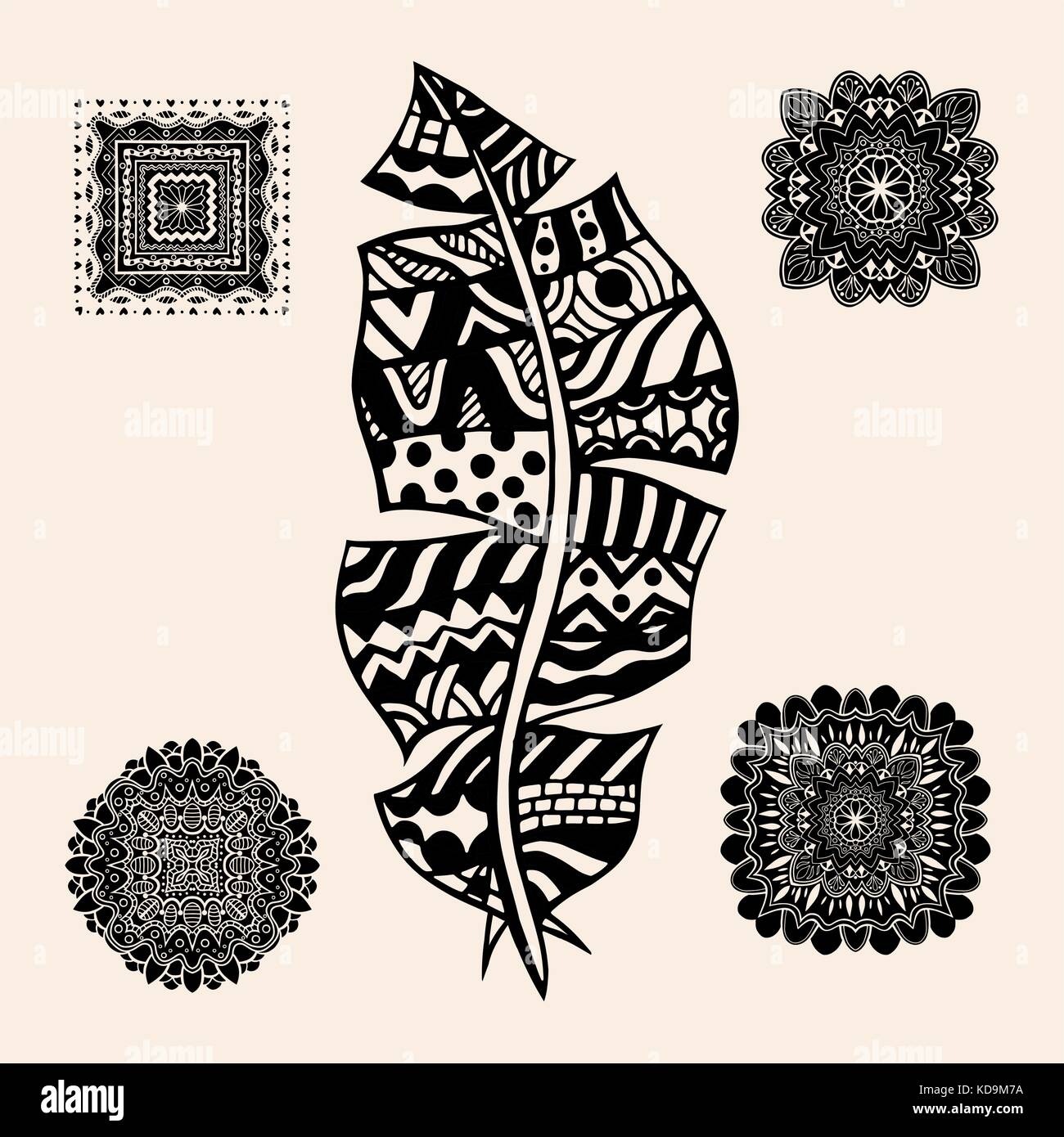 Hand Drawn Doodle Zentangle Feather Hi Res Stock Photography And Images