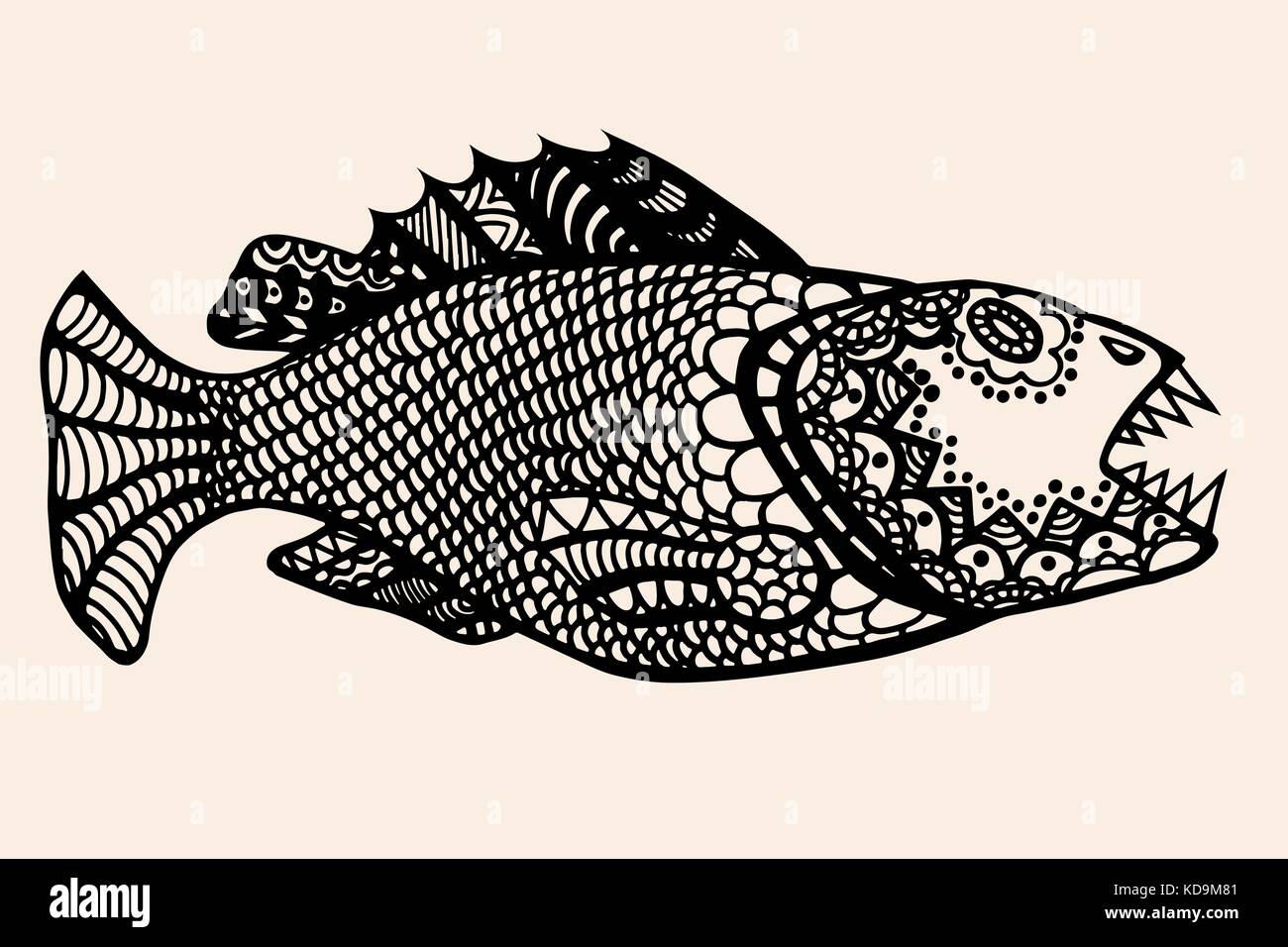 ornamental graphic fish. Vector vintage engraving. Zentangle. Hand ...