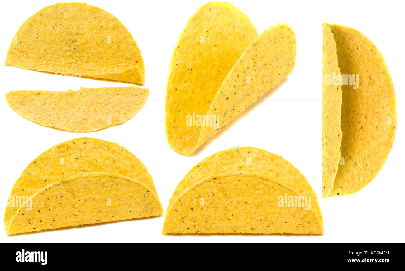 Five views of taco shells. Isolated Stock Photo - Alamy