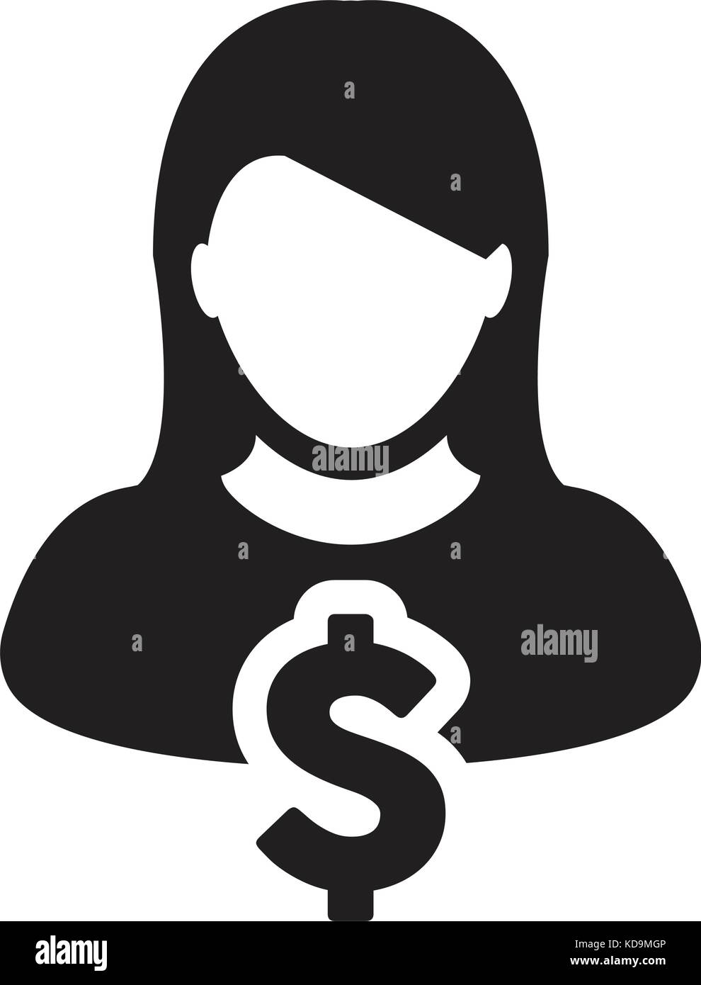 Dollar Sign Icon Vector Currency Symbol With Female Person Avatar for ...