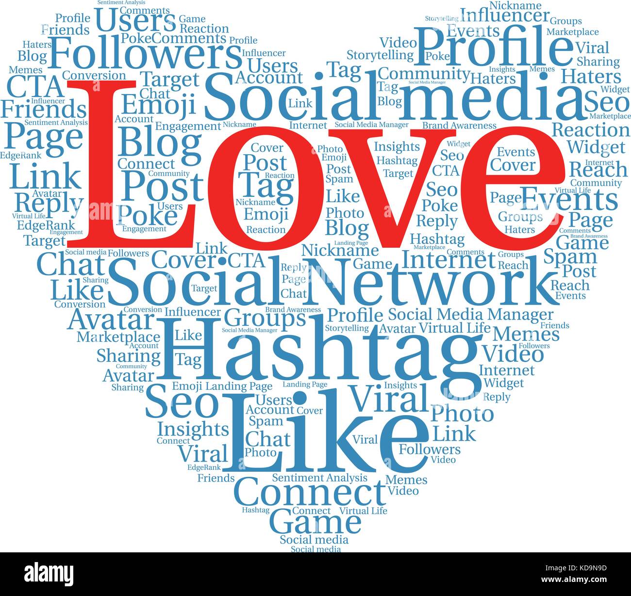 Words cloud, concept of Social Network made with Heart shape and tags ...