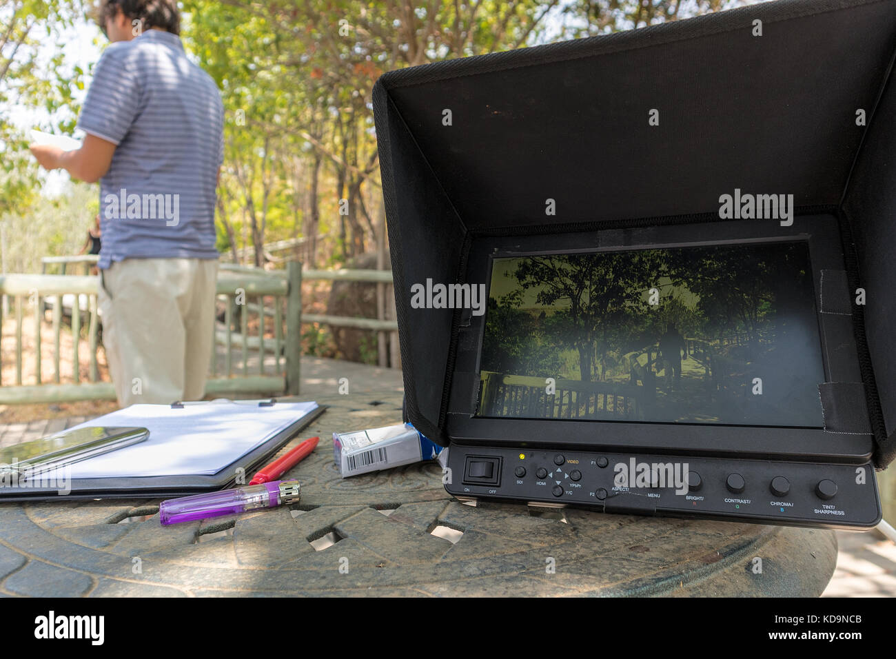 Film production, with director monitor and director blurred in ...