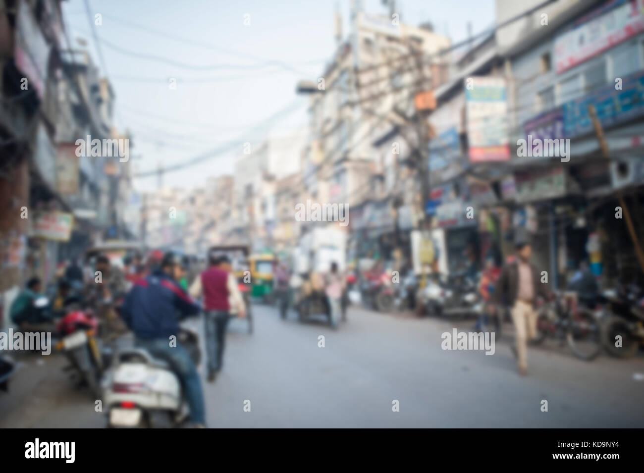 Blurred photo of everyday life in the crowded streets of New Delhi in ...