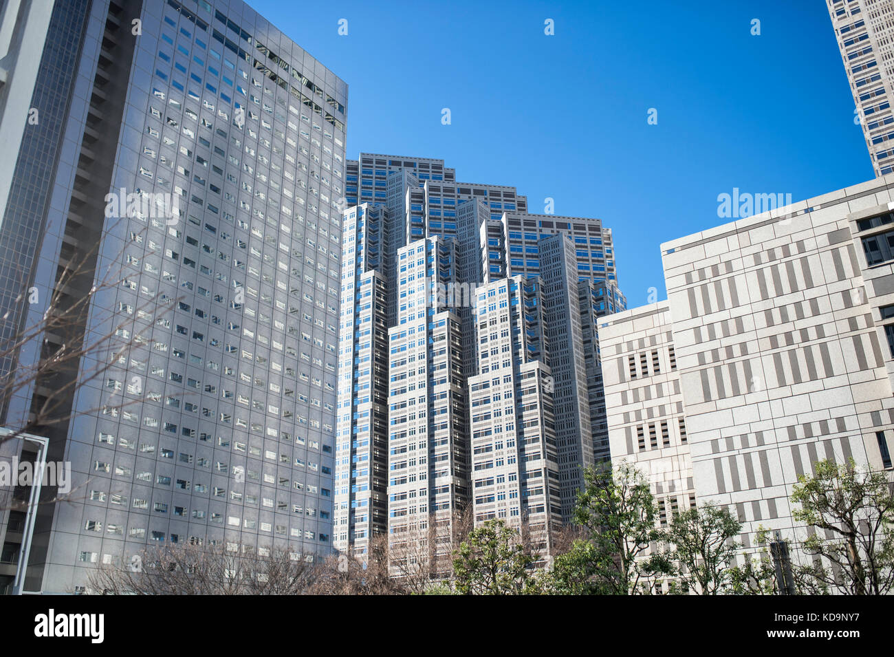 Skyline of Ginza district. Geometric shapes of buildings in Tokyo ...