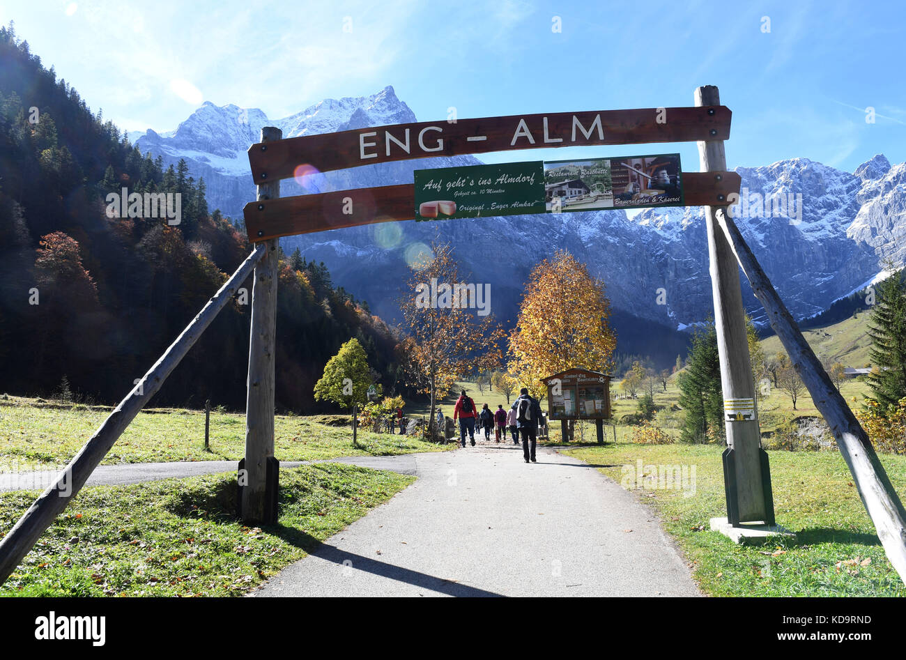 Eng, Austria. 11th Oct, 2017. "Eng Alm" is written on an entrance gate ...