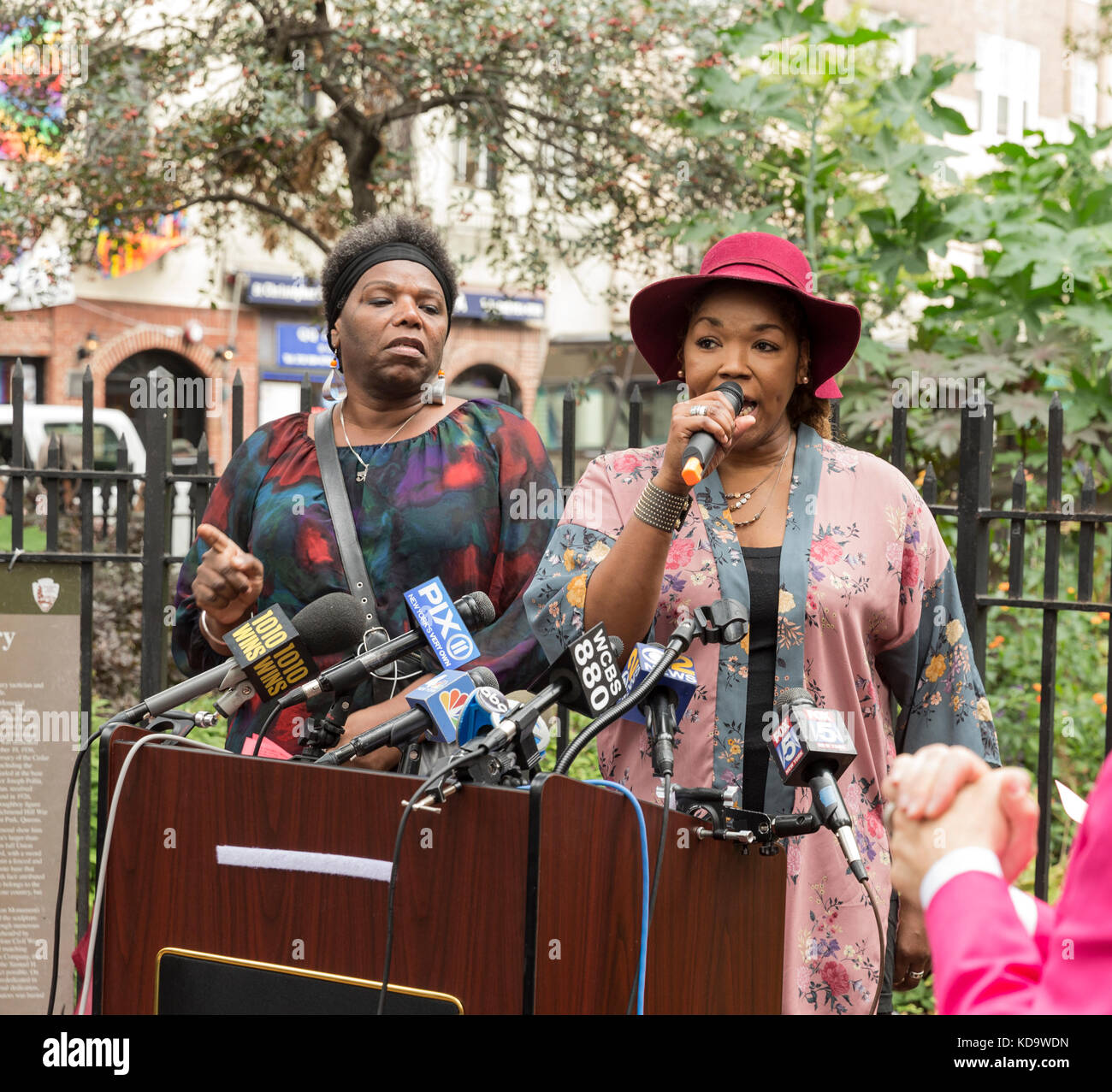 New York, NY - October 11, 2017: Kiara St James speaks during ceremony ...