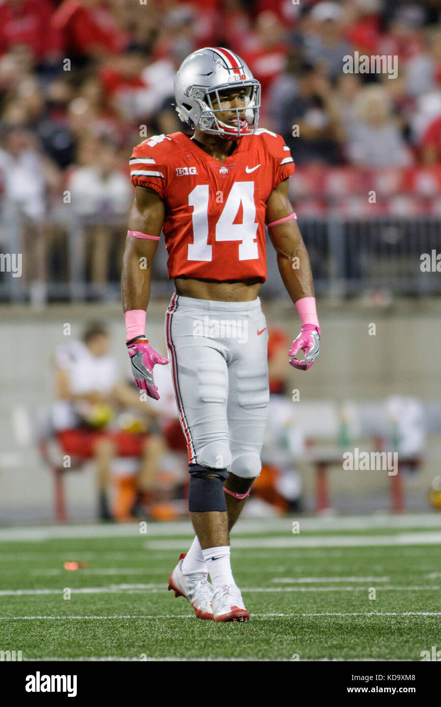 October 7th, 2017: Ohio State Buckeyes safety Isaiah Pryor (14) looks ...