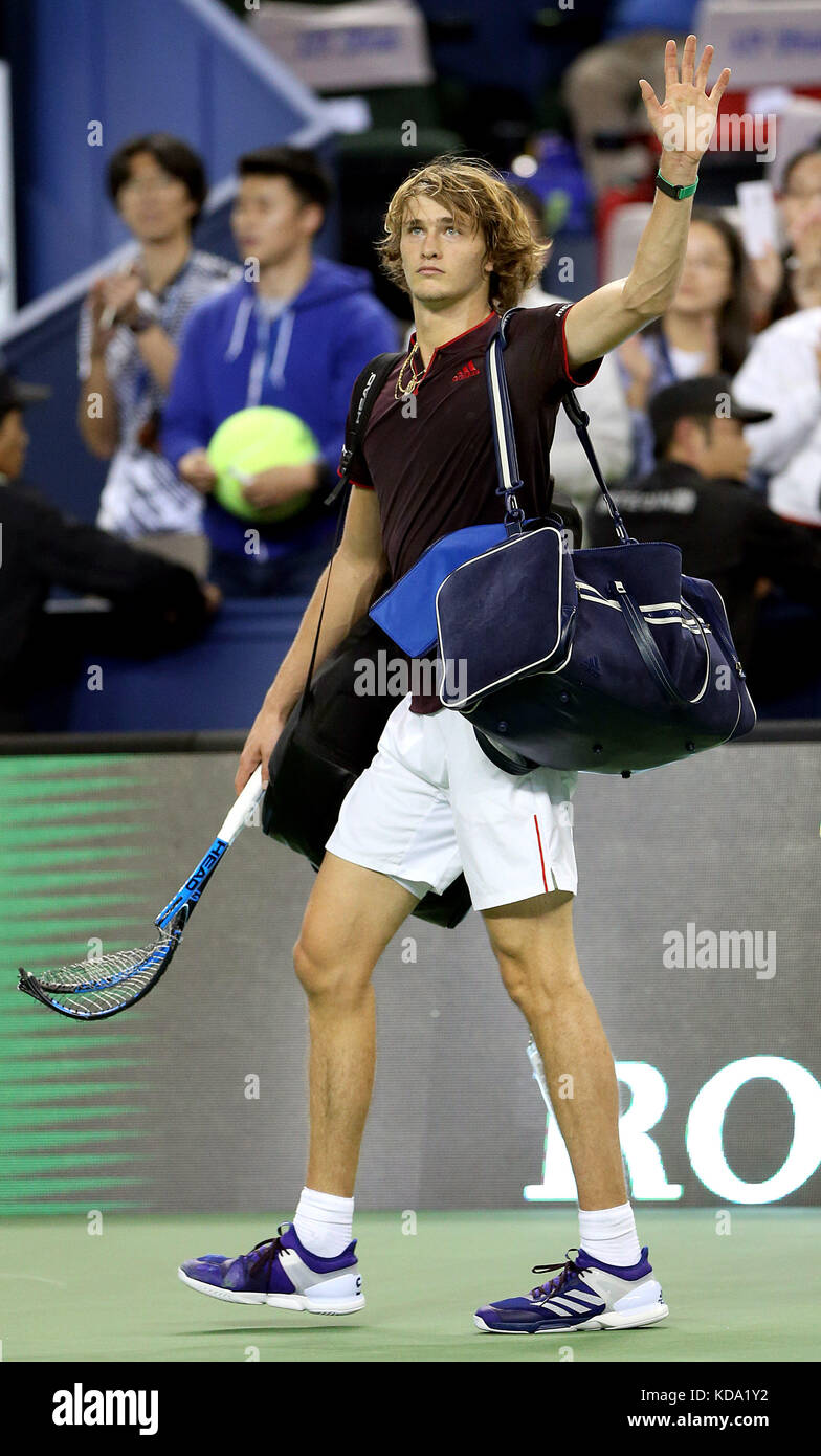 Shanghai, China. 12th Oct, 2017. Alexander Zverev of Germany waves to ...