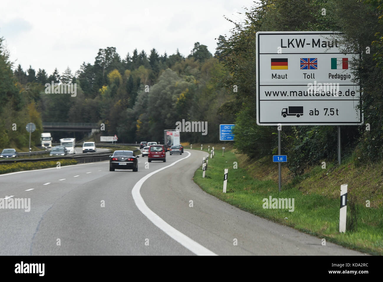 A sign warning of the toll charge for trucks pictured a few hundred ...