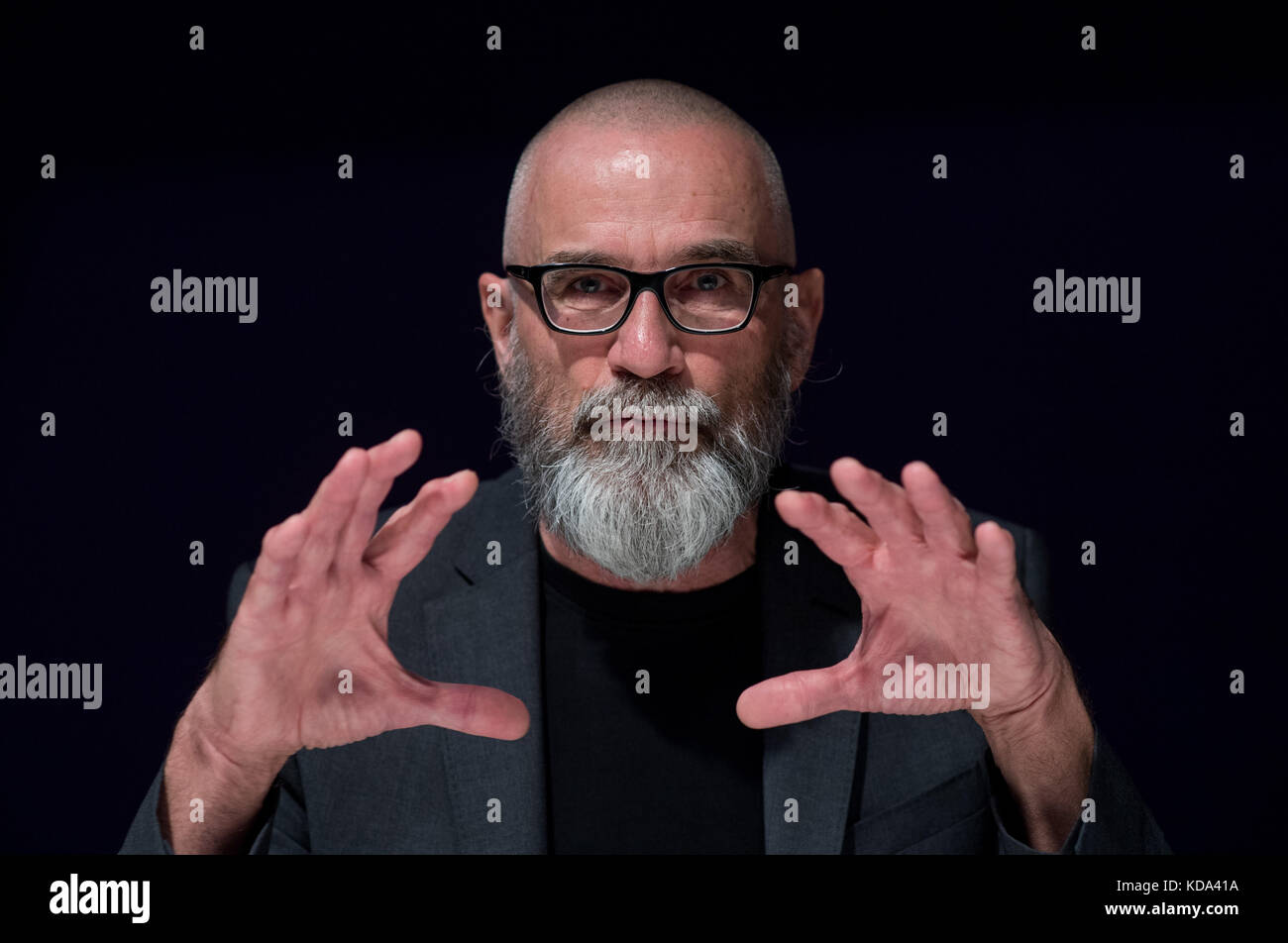 Stuttgart, Germany. 12th Oct, 2017. The exhibition's curator, Ulrich ...