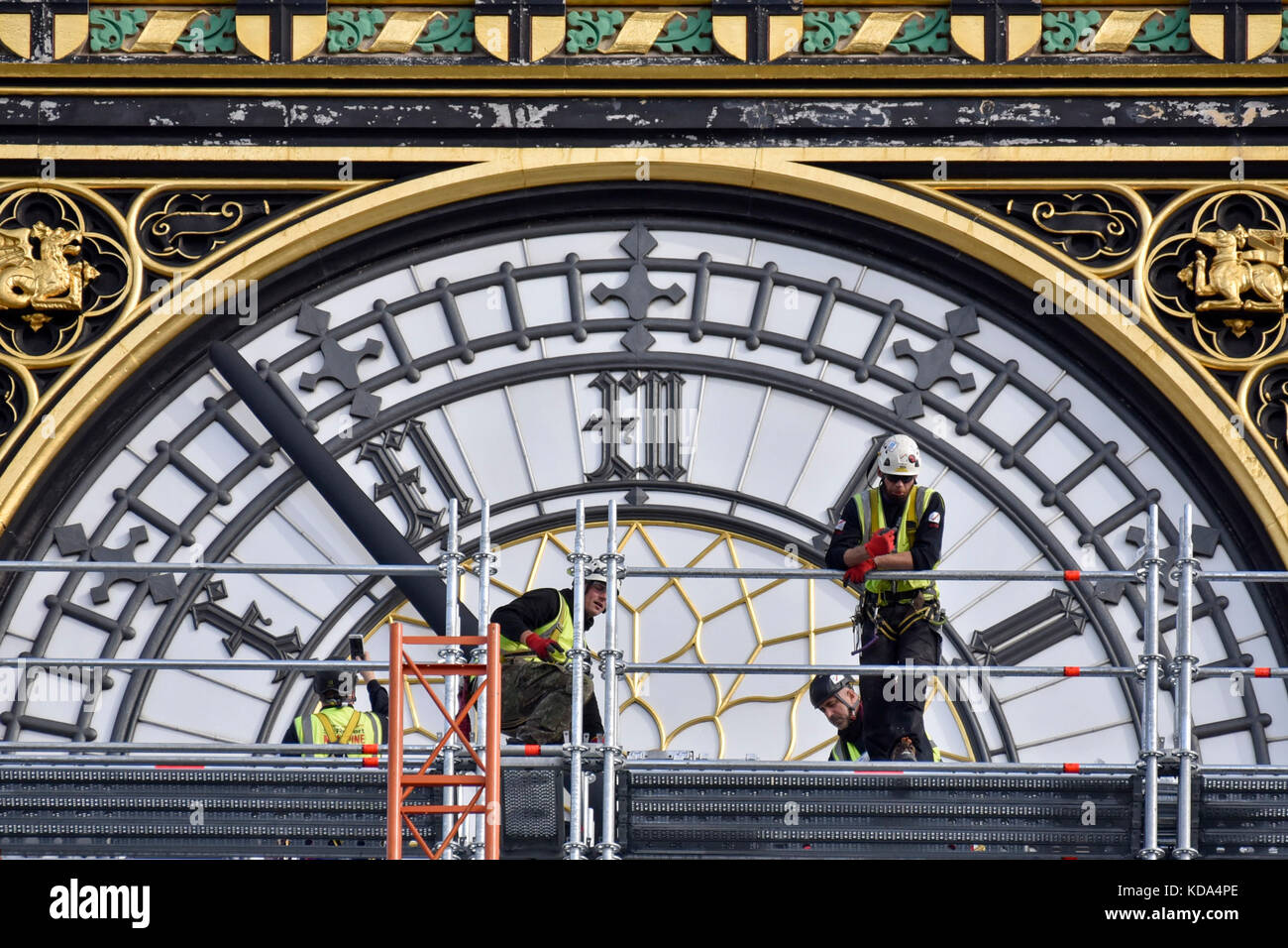 London, UK. 12th Oct, 2017. Scaffolding covers the Elizabeth Tower ...