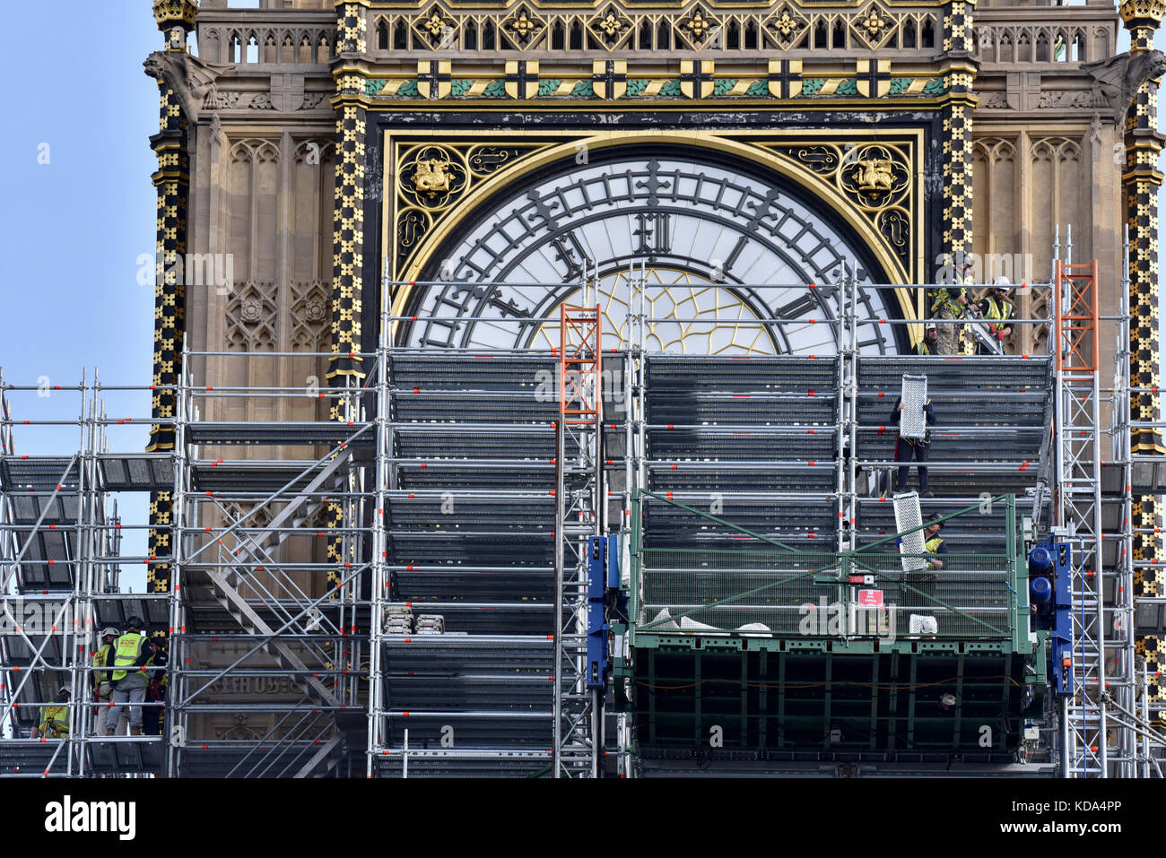 London, UK. 12th Oct, 2017. Scaffolding covers the Elizabeth Tower ...