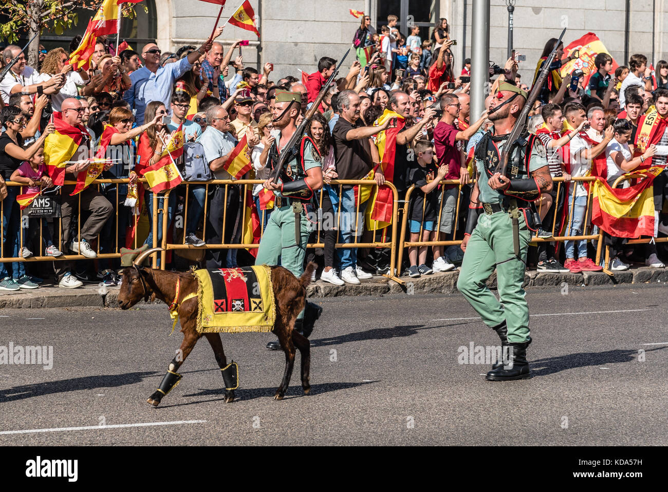 Madrid, Spain - October 12, 2017: Legionarios and goat marching in ...