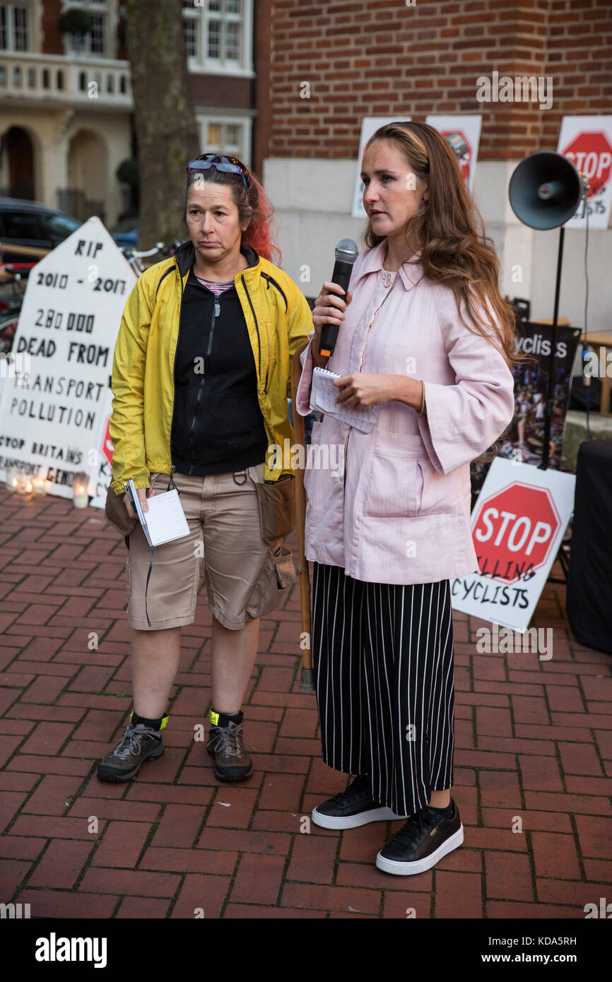 London, UK. 12th Oct, 2017. Victoria Lebrec, a cyclist who had her leg ...