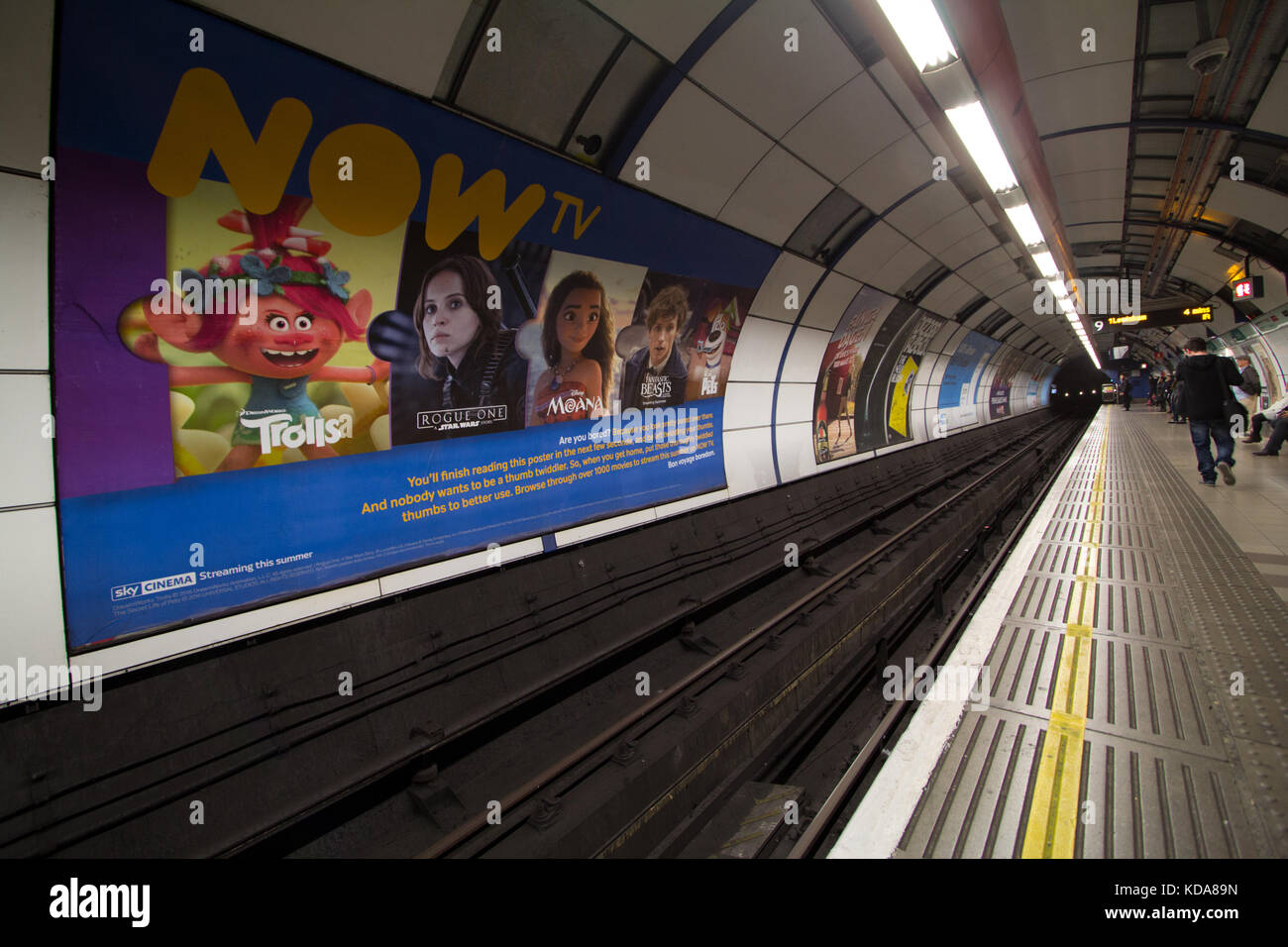 Now TV advert on London underground tube network Stock Photo - Alamy