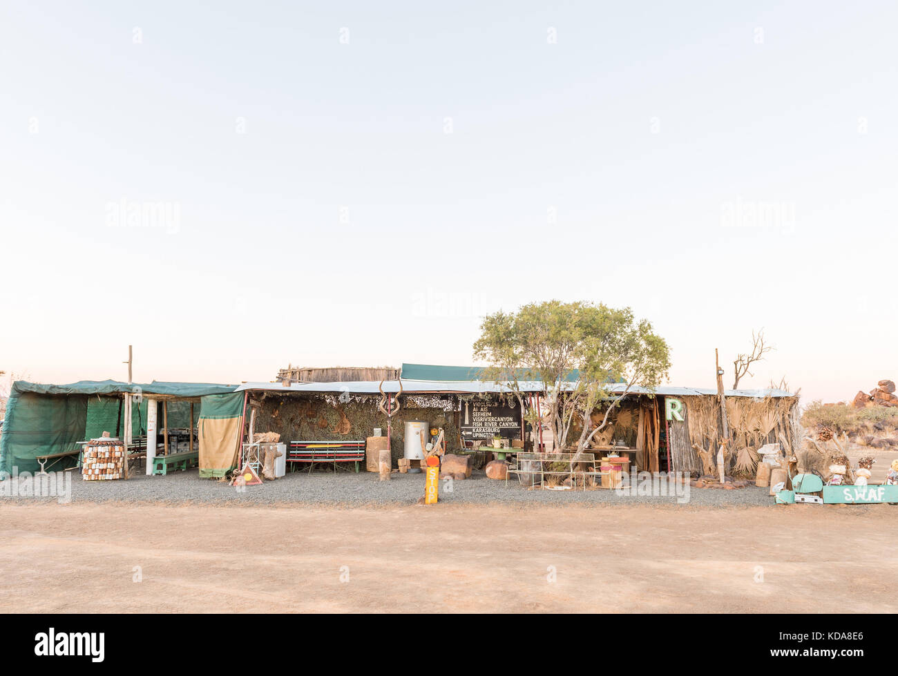 GARAS, NAMIBIA - JUNE 14, 2017: Sunrise view of the office building at ...