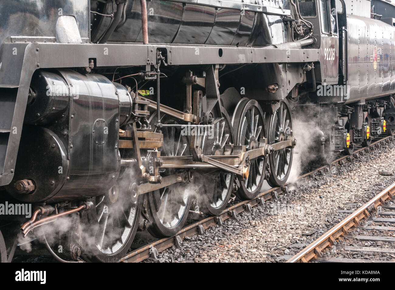 Steam Train Drive Wheels, black shiny engine of old steam driven train ...