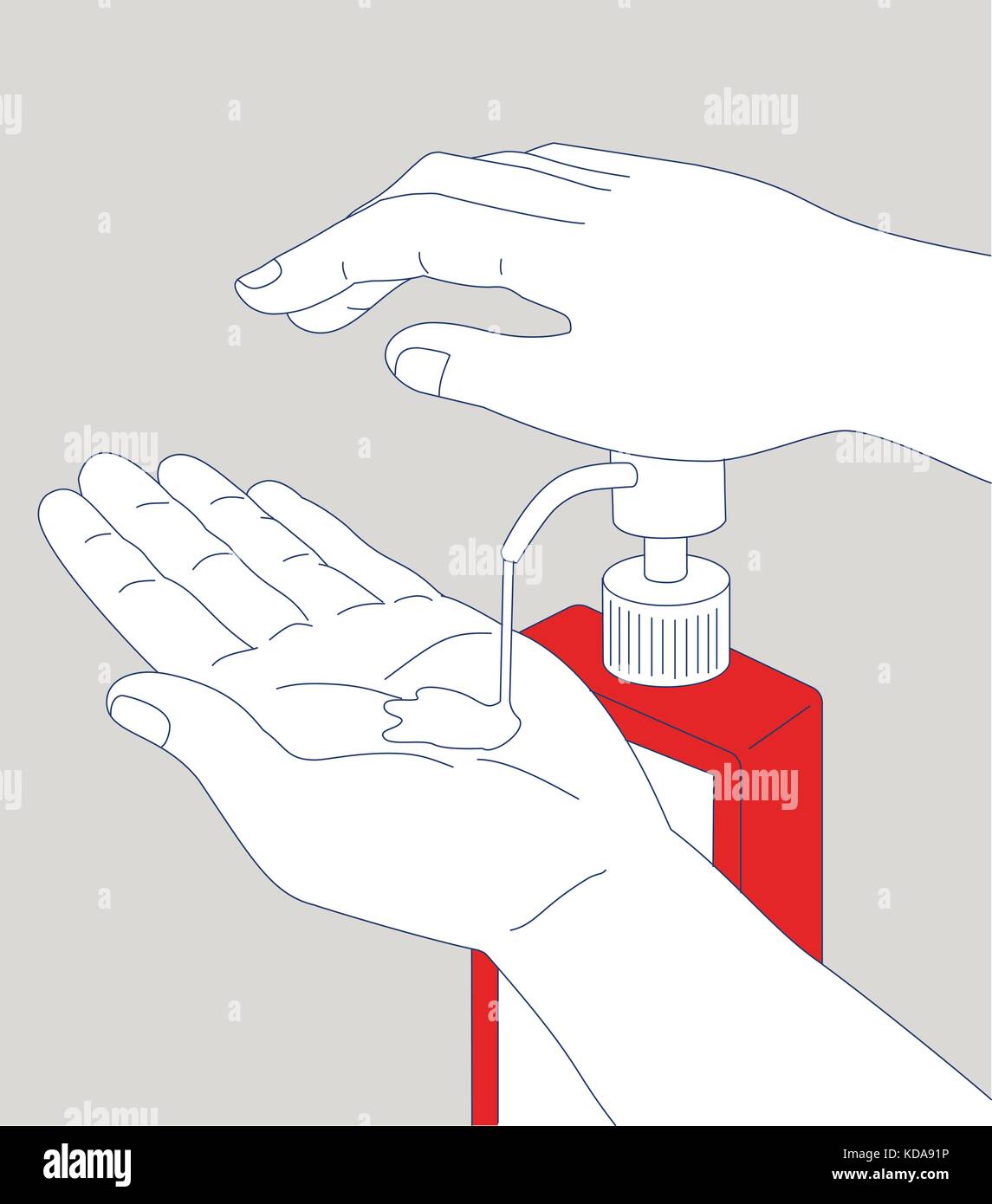 Mono line illustration of a hand pumping hand sanitizer antiseptic ...