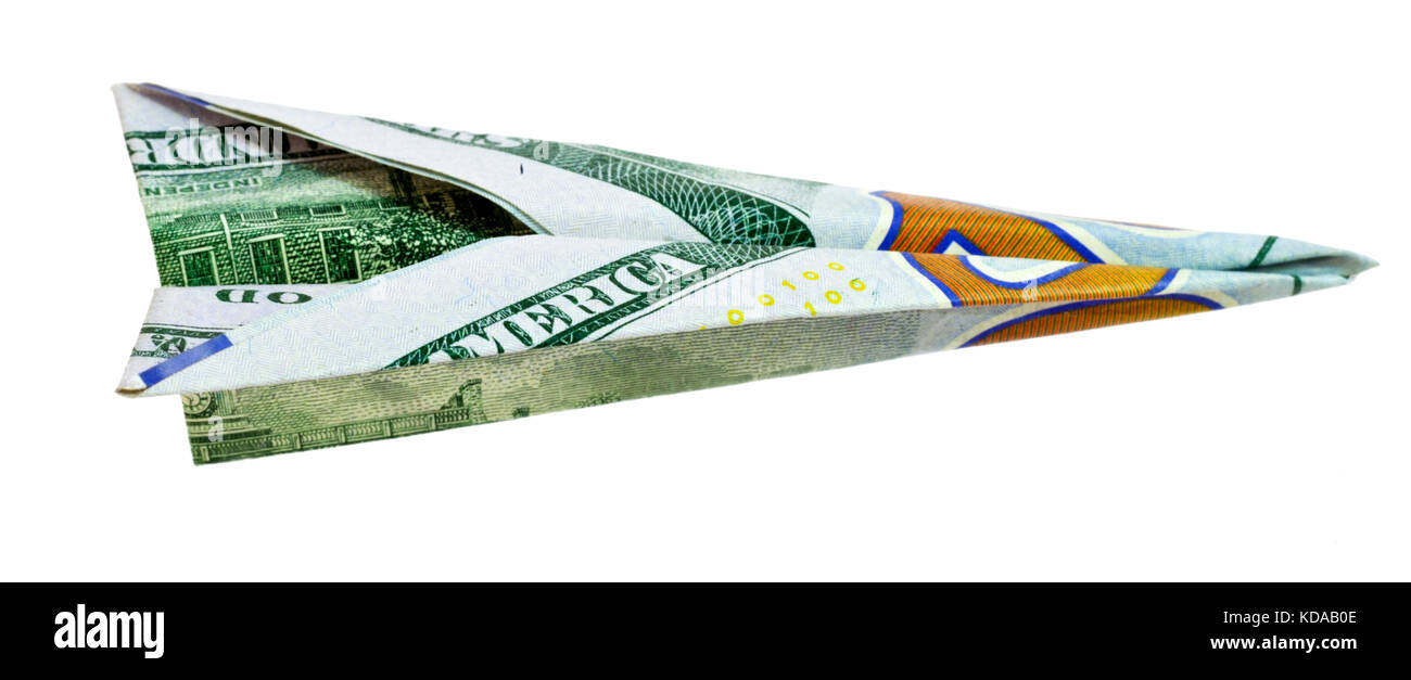 United States currency paper airplane. Isolated. Horizontal Stock Photo ...