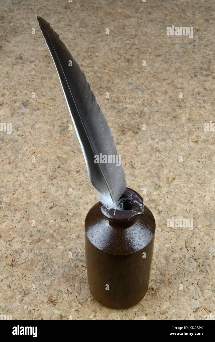 Vintage Stoneware Ink Bottle with Feather Quill Stock Photo - Alamy