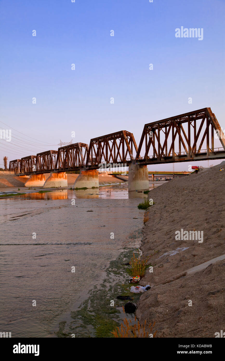 Train trestle bridge over Los Angeles River, South Gate, Los Angeles ...