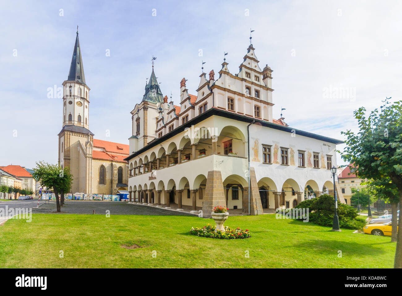 View of the Town hall and St. James church in Levoca, Slovakia Stock ...