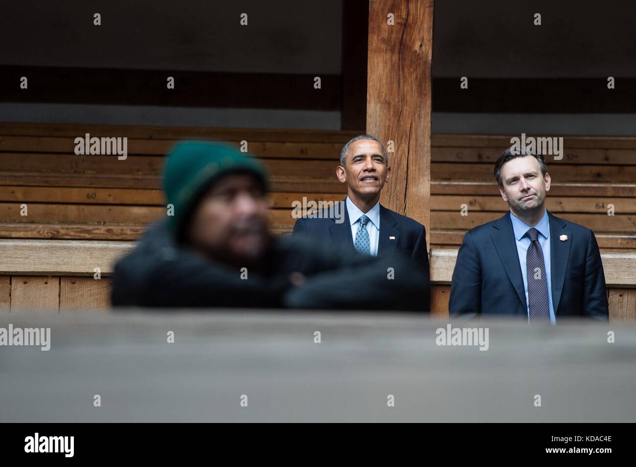 U.S. President Barack Obama watches the cast of Hamlet perform scenes from the play during a ...