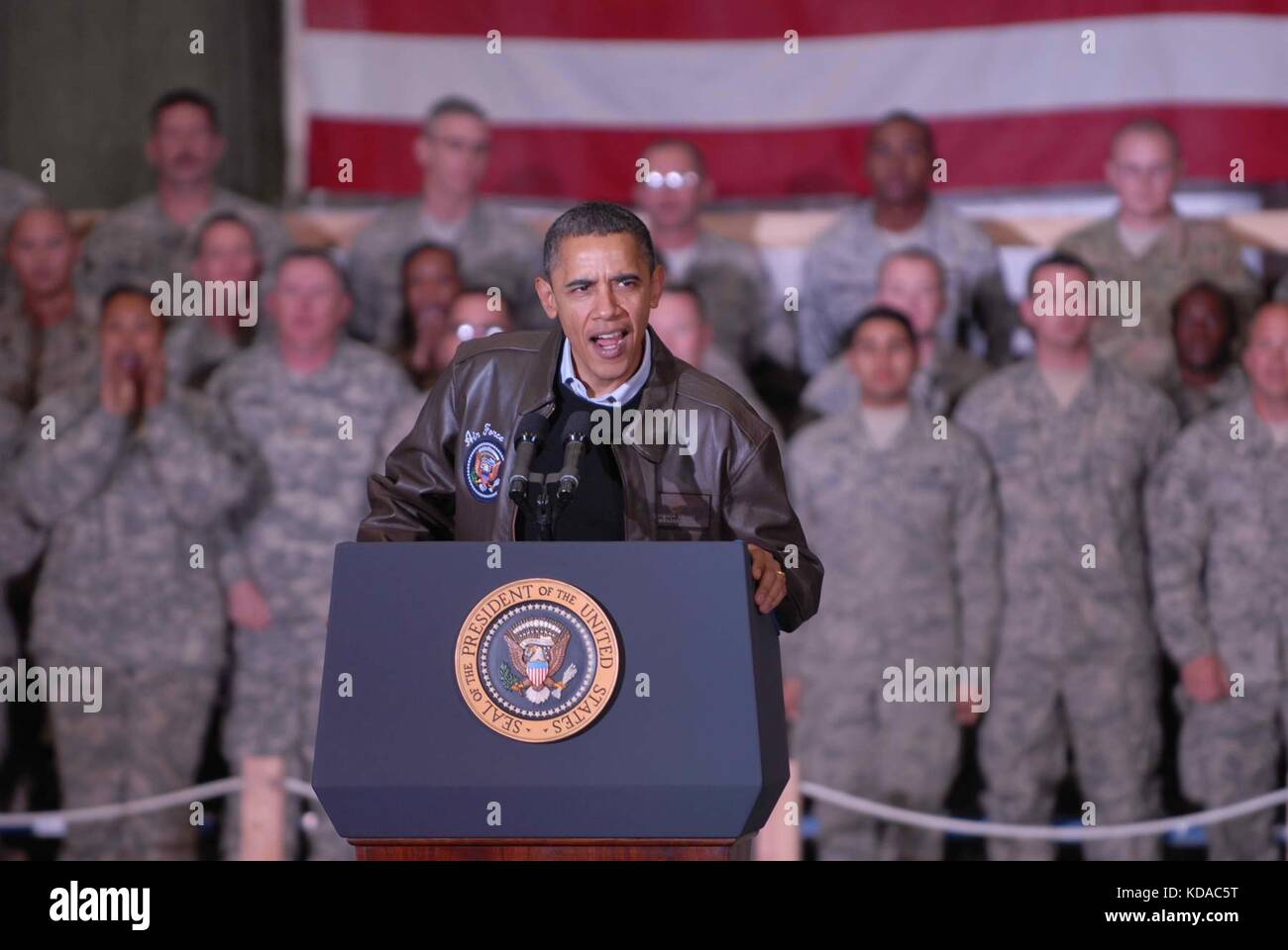 U.S. President Barack Obama speaks to U.S. soldiers during a surprise ...