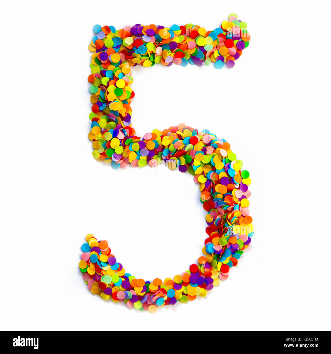 The number five is lined with colored confetti. White background Stock ...