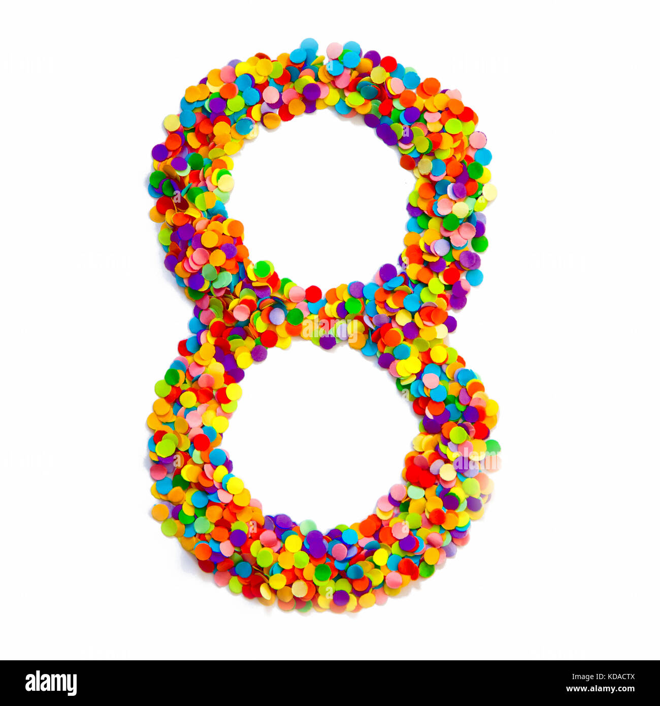 The figure eight is lined with colored confetti. White background Stock ...