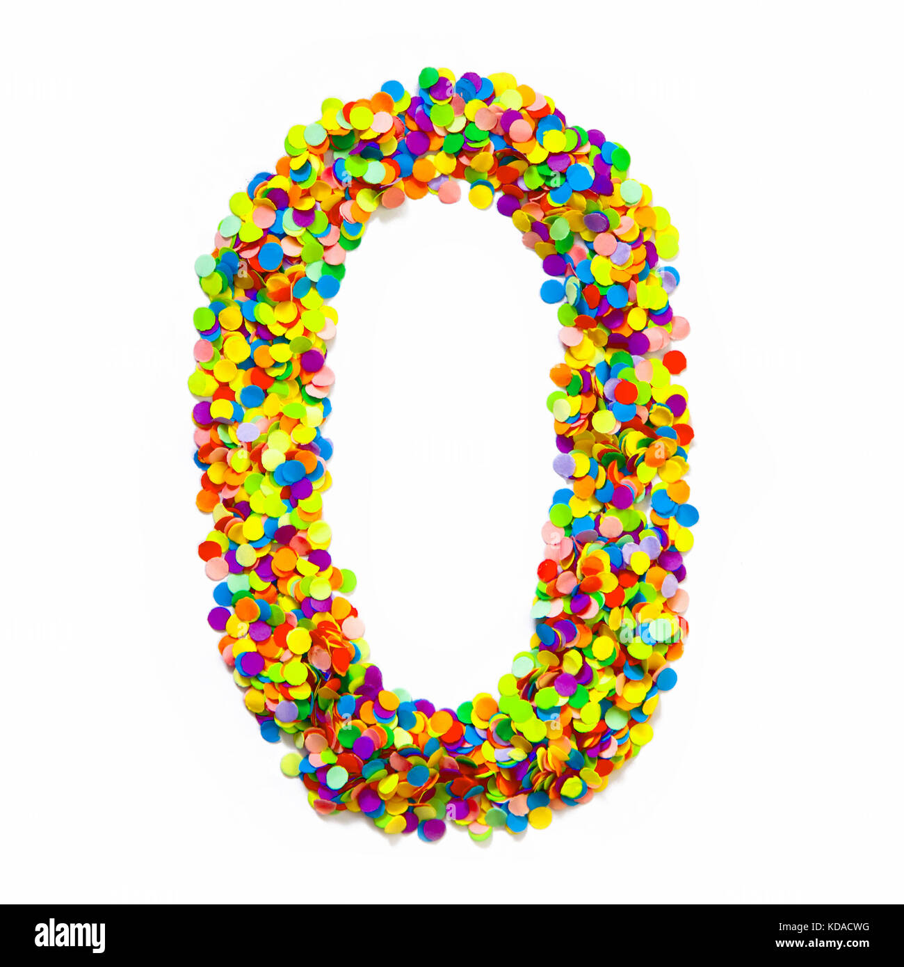The number zero is lined with colored confetti. White background Stock ...