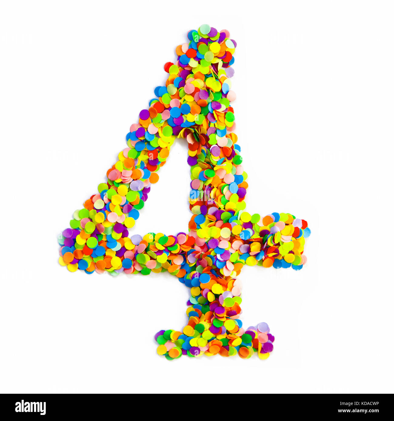The number four is lined with colored confetti. White background Stock ...