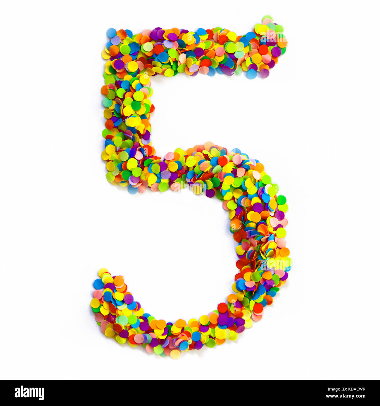 The number five is lined with colored confetti. White background Stock ...