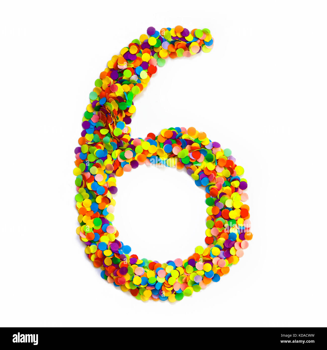 The number six is lined with colored confetti. White background Stock ...