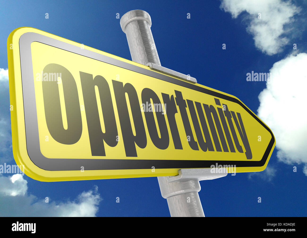 Yellow road sign with opportunity word under blue sky image with hi-res ...