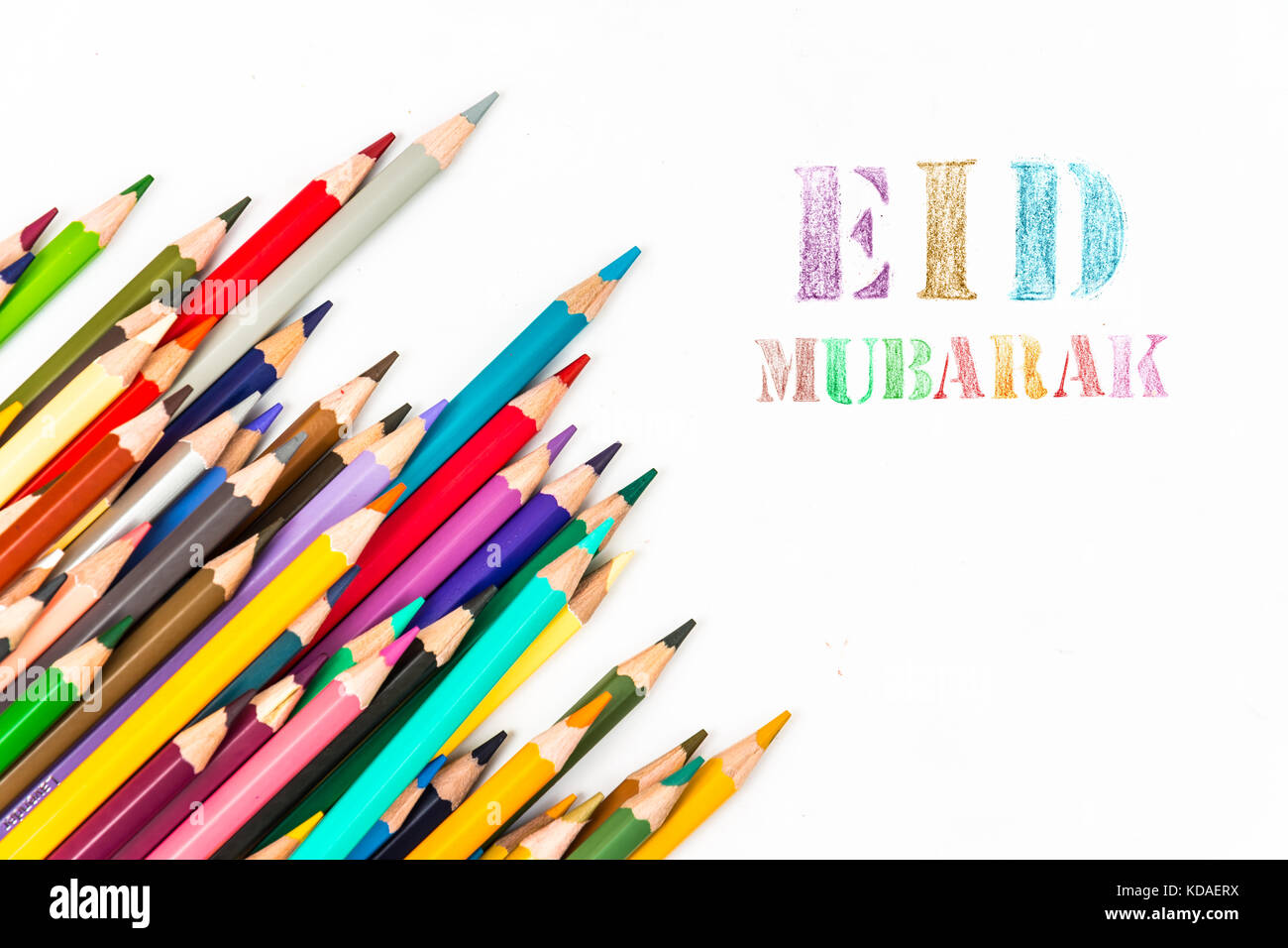 Eid Mubarak, traditional Muslim greeting.Paint by color pencil with ...