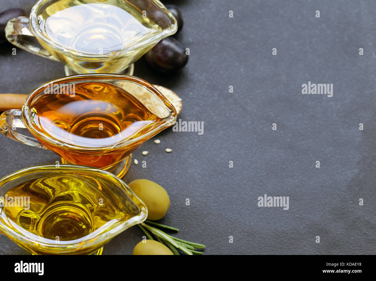various types of vegetable oil - sesame, olive, linseed and grape seeds ...