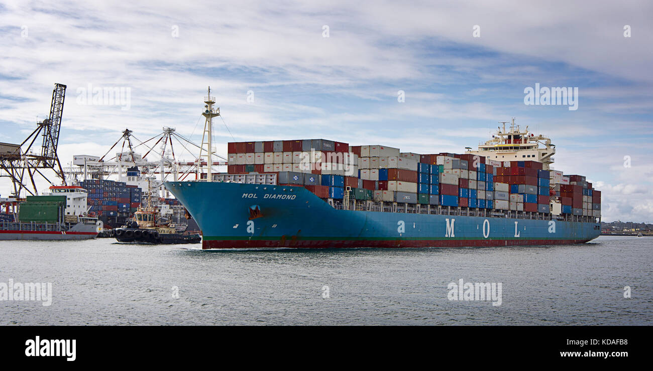 Container ship in Swan River departing Fremantle port with assistance ...