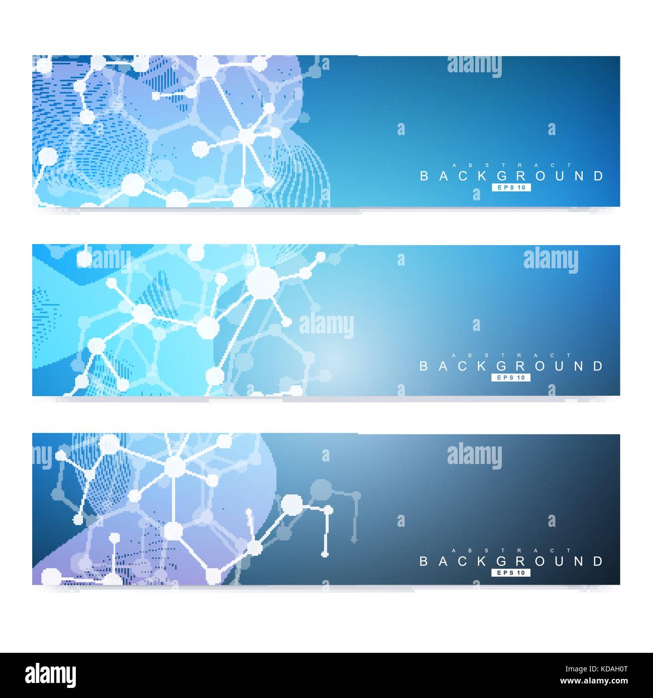 Scientific set of modern vector banners. DNA molecule structure with ...