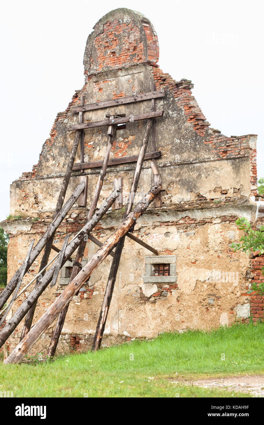 Structural Supports on a Wall of an old abandoned Building Stock Photo ...