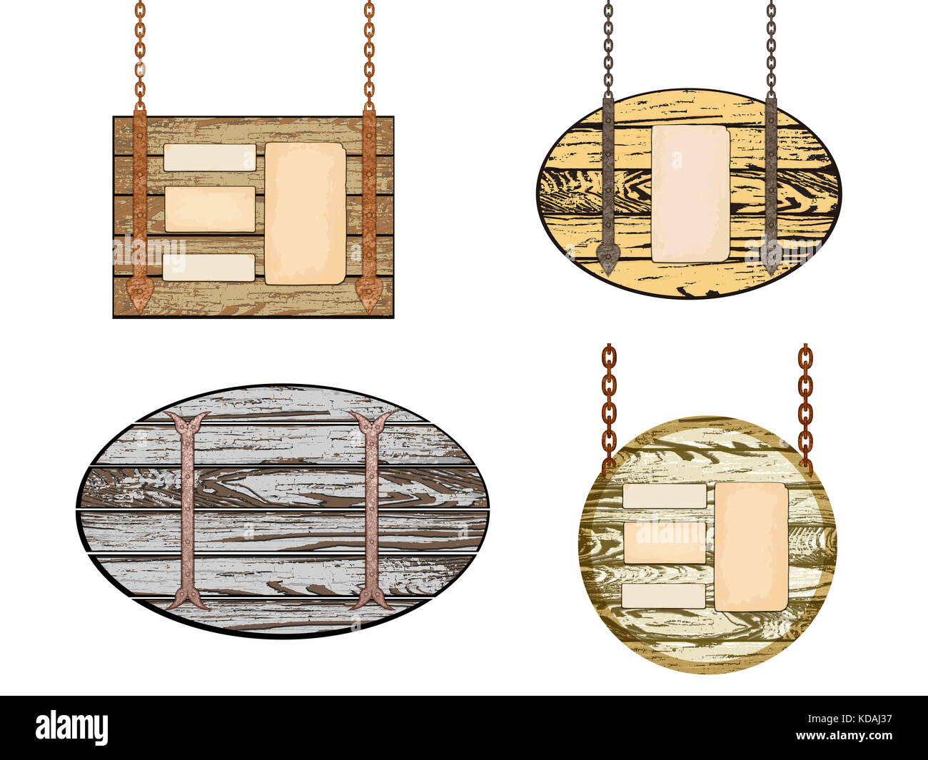 Set of Old wooden board with rusty chain. Illustration Stock Photo - Alamy