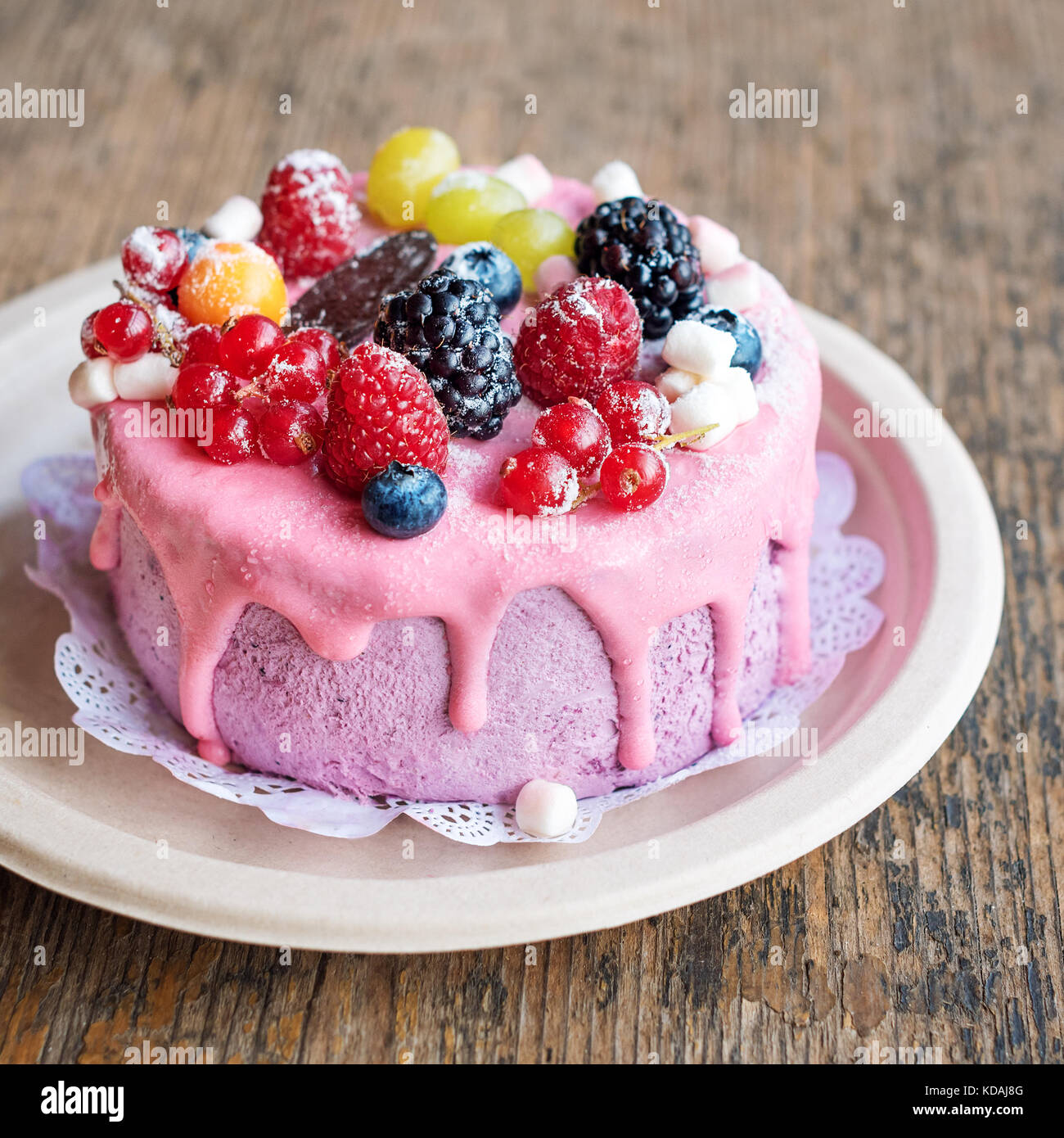 Sweet cheese cake with fresh berries and yoghurt cream. Delicious ...