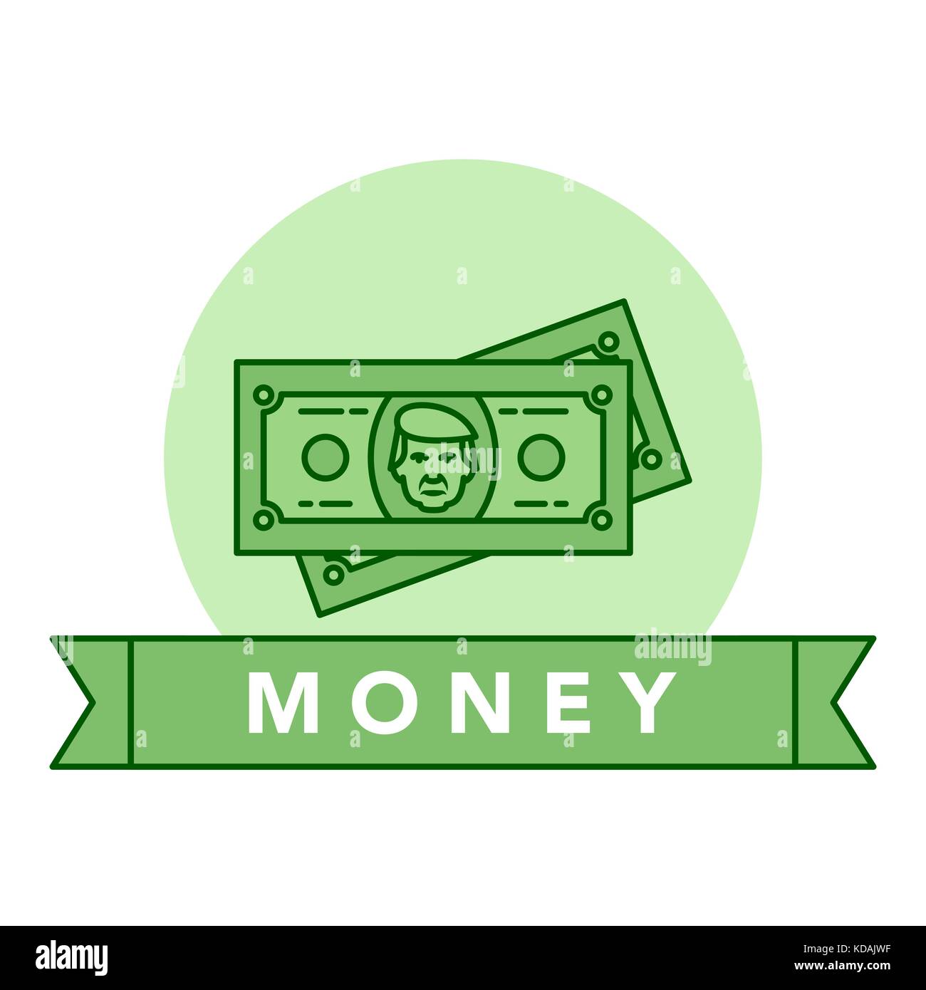 Vector illustration of the green banknote on white background with ...