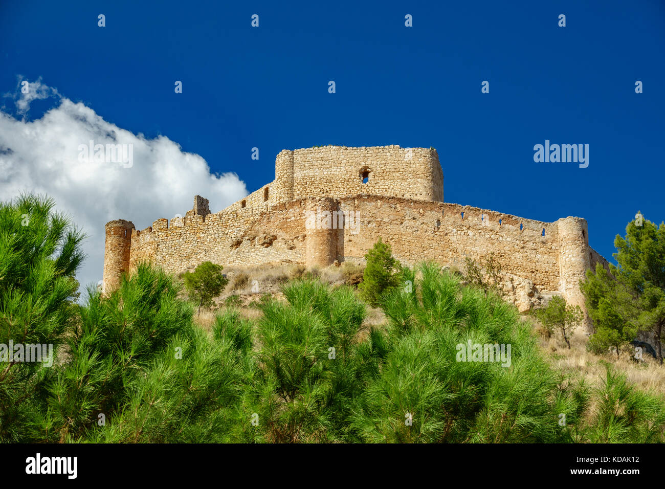 Jalance castle bottom view with pine trees Stock Photo - Alamy